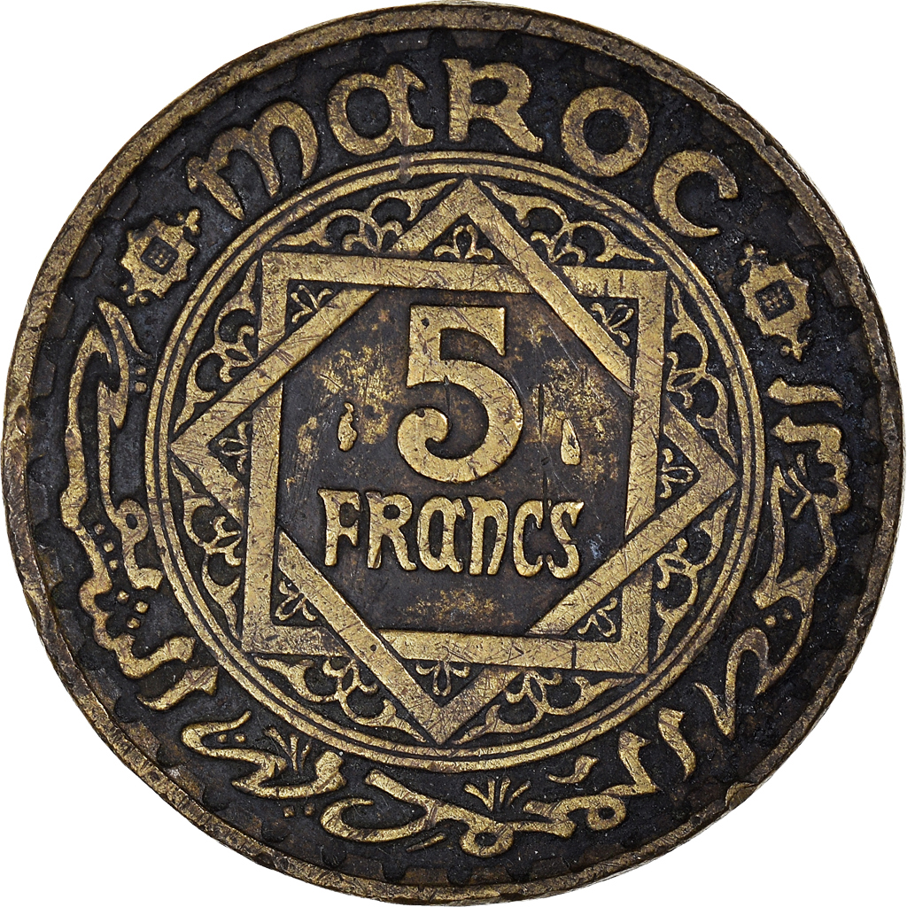 Coin, Morocco, Mohammed V, 5 Francs, 1365, Paris, , Aluminum-Bronze