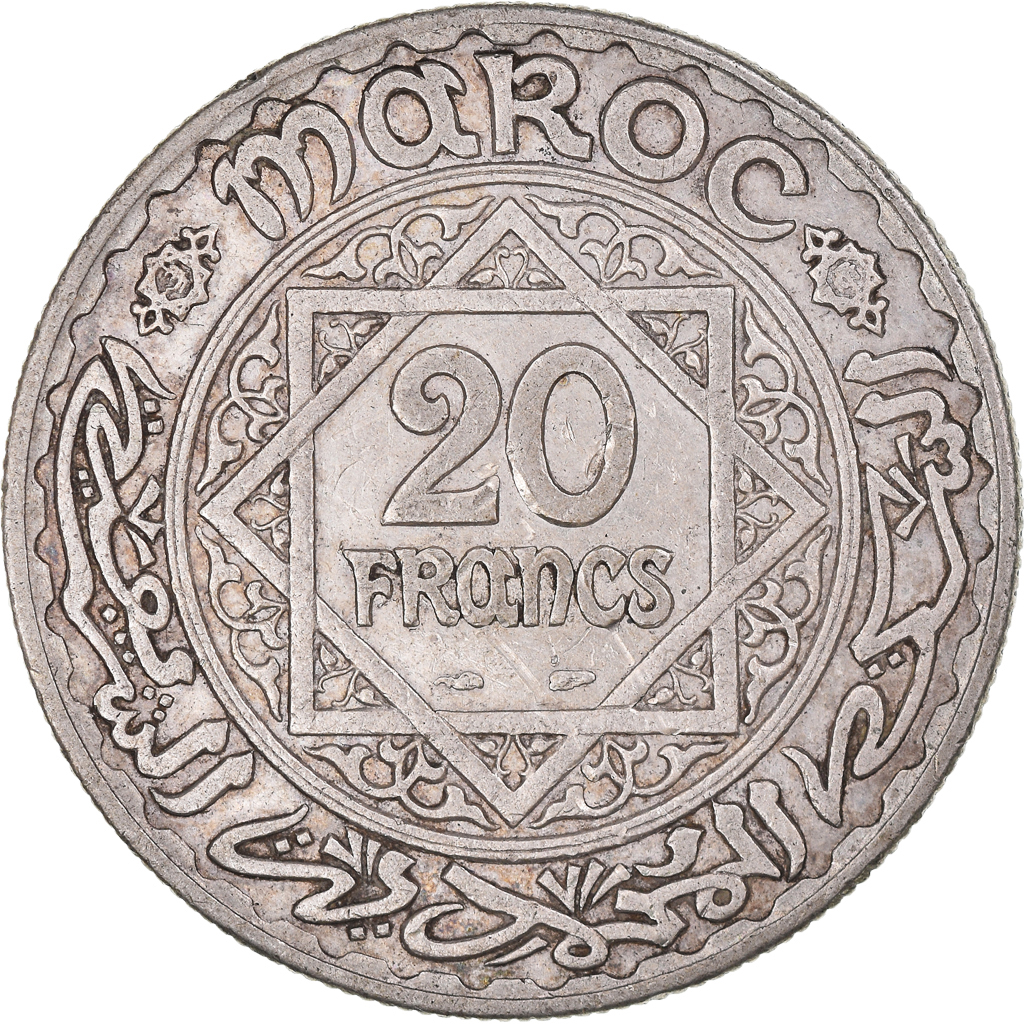 Coin, Morocco, Mohammed V, 20 Francs, 1347, Paris, , Silver, KM:39