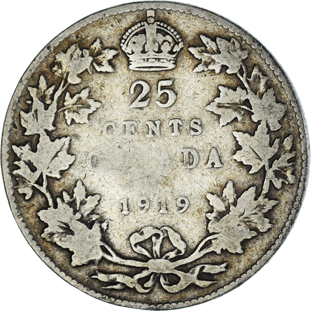 Coin, Canada, George V, 25 Cents, 1919, Royal Canadian Mint, Ottawa,