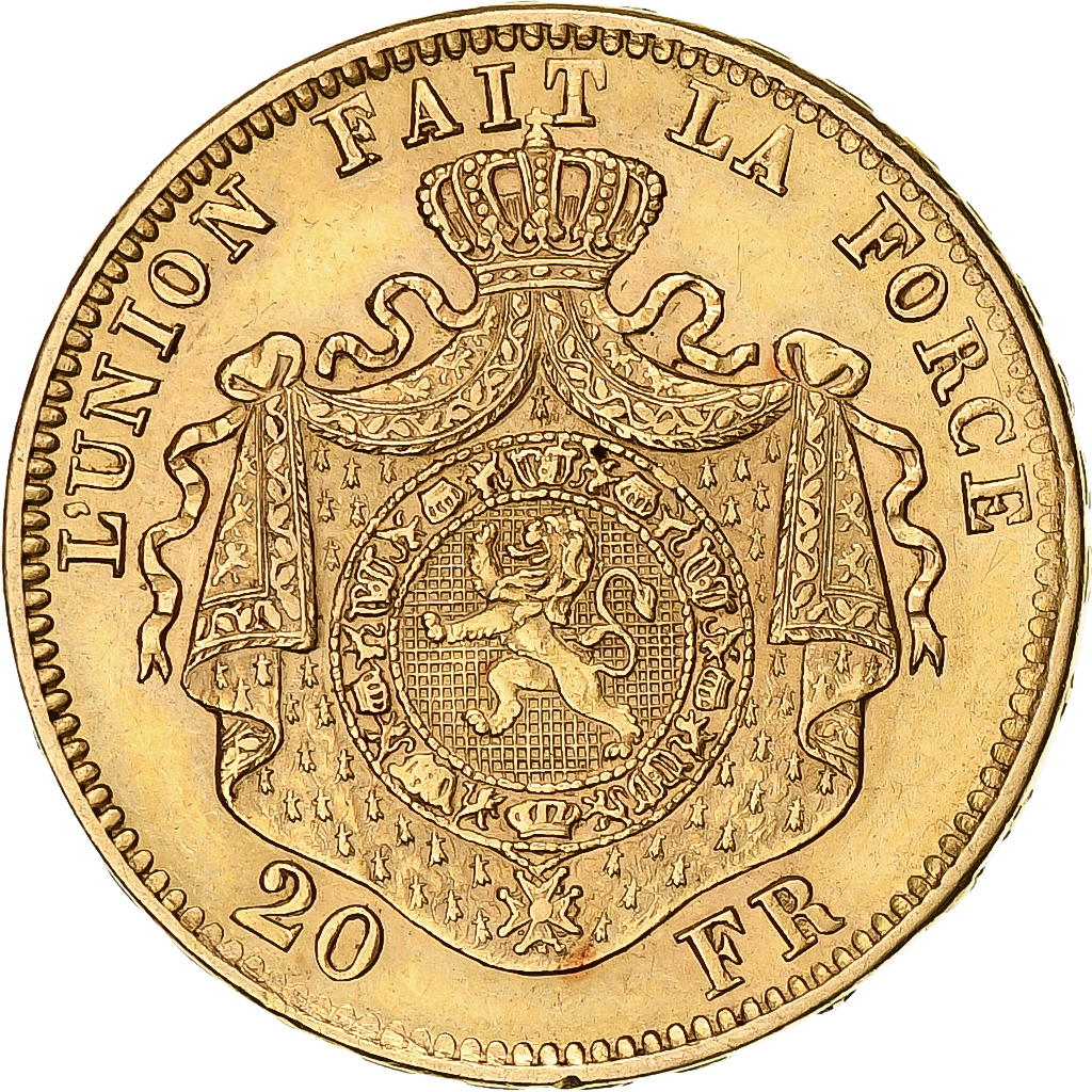Coin, Belgium, Leopold II, 20 Francs, 20 Frank, 1870, Faulty edge,