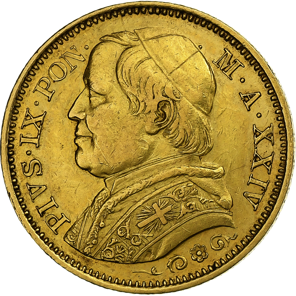 Coin, ITALIAN STATES, PAPAL STATES, Pius IX, 20 Lire, 1869, Roma,