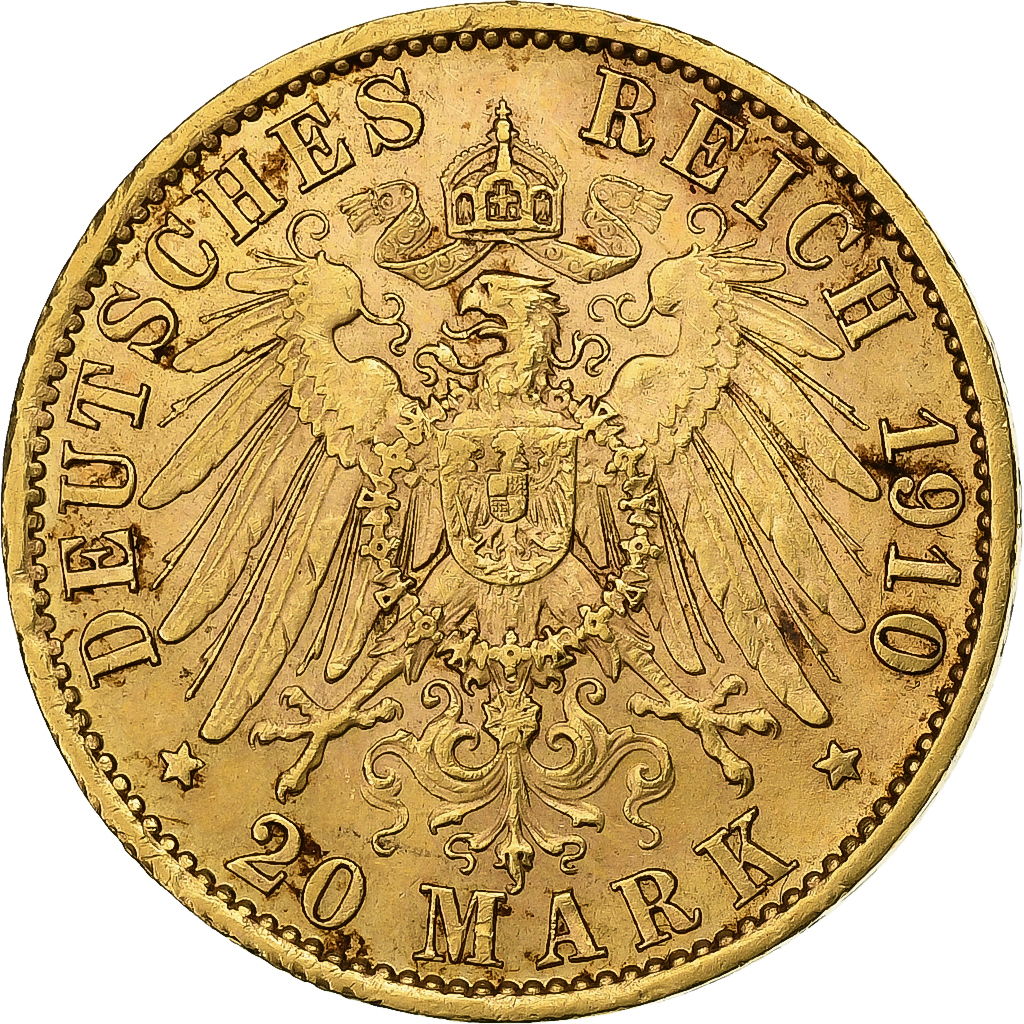 Coin, German States, PRUSSIA, Wilhelm II, 20 Mark, 1910, Berlin,