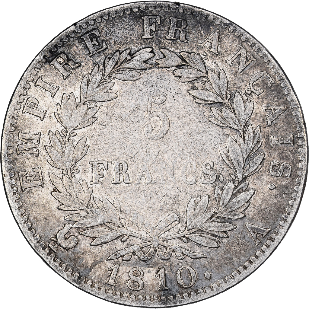 France, Napoléon I, 5 Francs, 1810, Paris, , Silver, KM:694.1