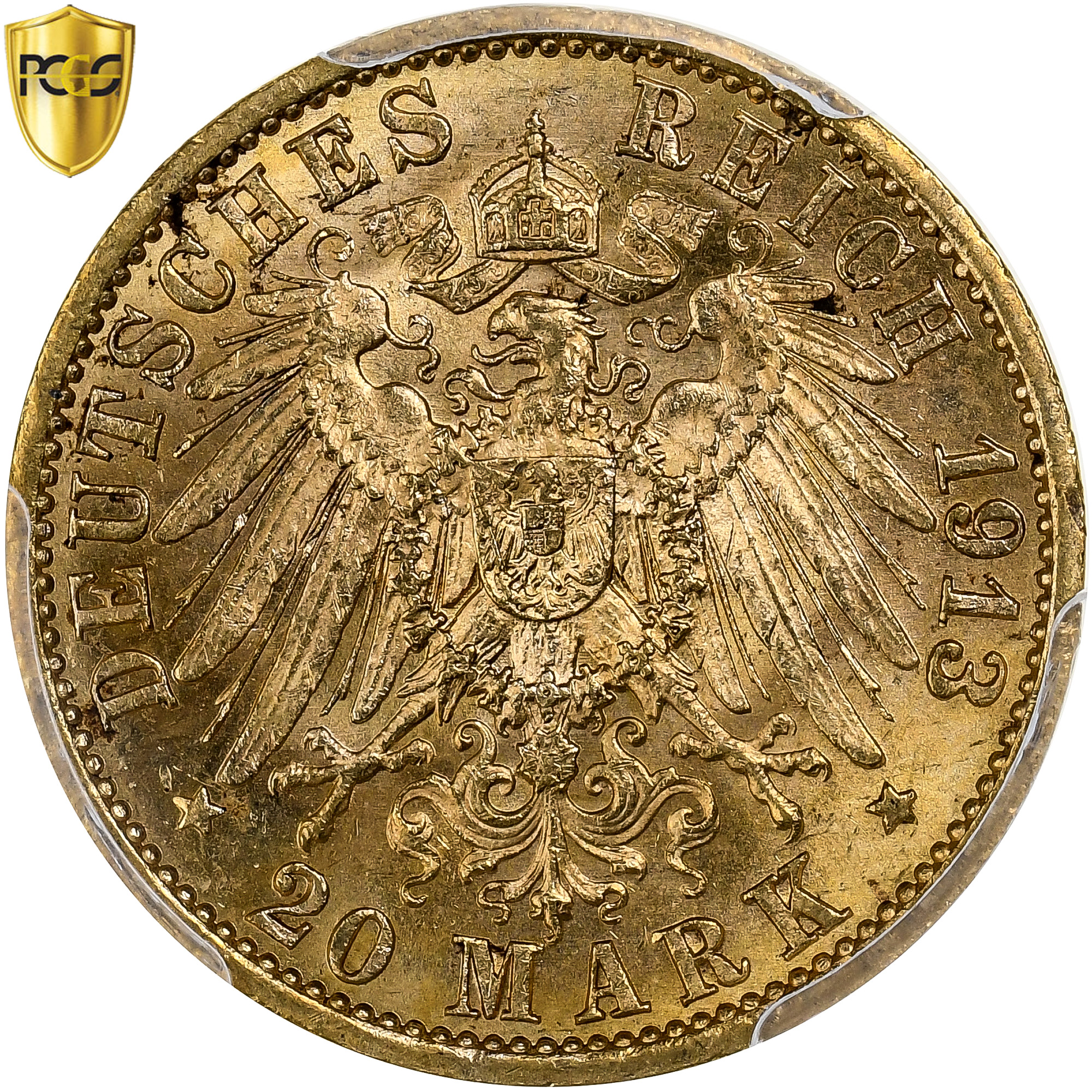 German States, PRUSSIA, Wilhelm II, 20 Mark, 1913, Berlin, Gold, PCGS