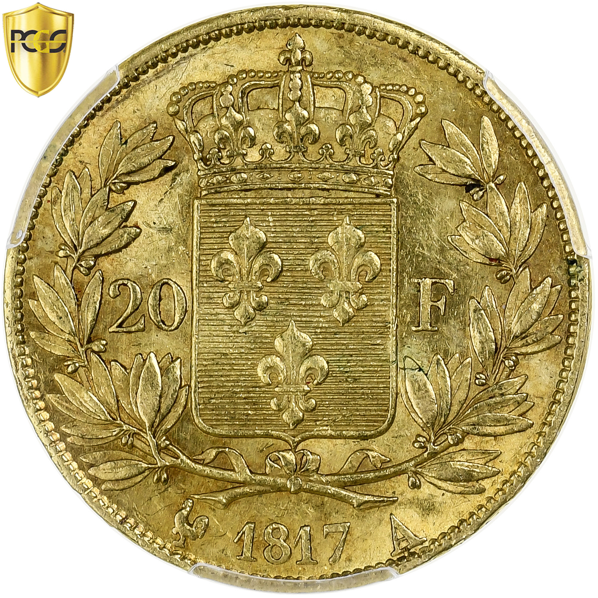 France, Louis XVIII, 20 Francs, 1817, Paris, Gold, PCGS, AU58, Gadoury:1028