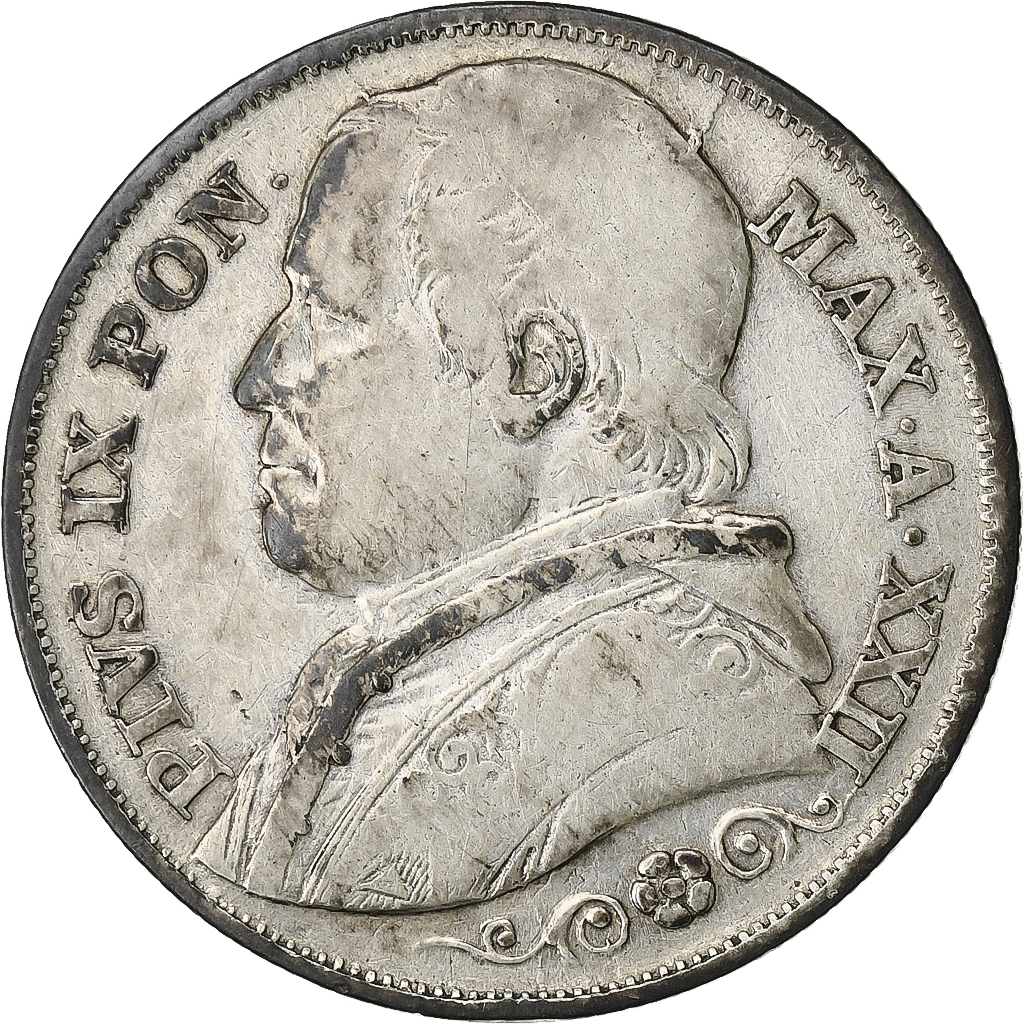 Italian States, PAPAL STATES, Pius IX, 2 Lire, 1868, Rome, Silver,