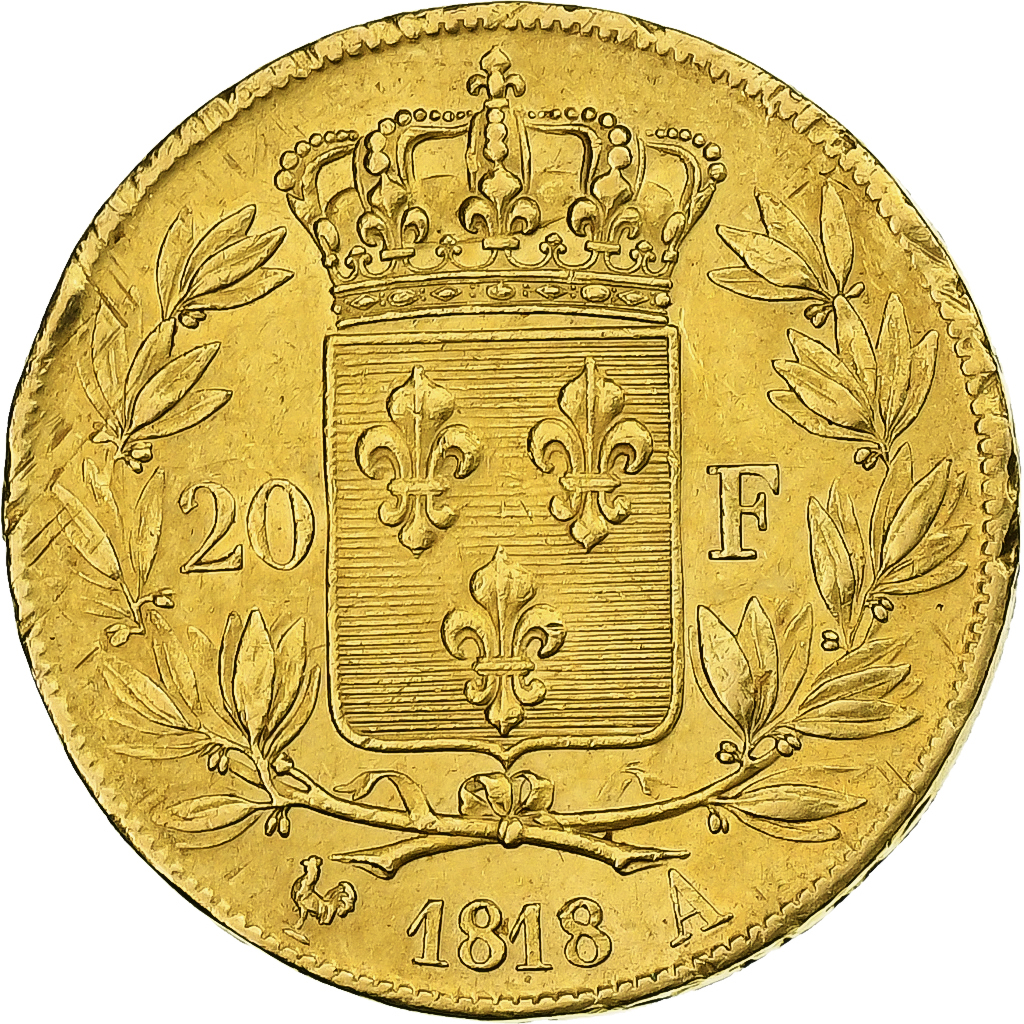 France, Louis XVIII, 20 Francs, 1818, Paris, Gold, , Gadoury:1028, Le