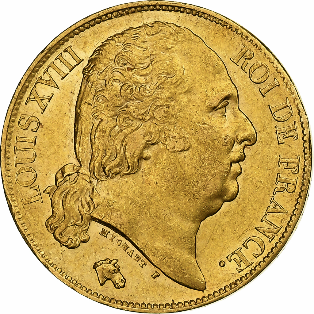 France, Louis XVIII, 20 Francs, 1824, Paris, Gold, , Gadoury:1028, Le