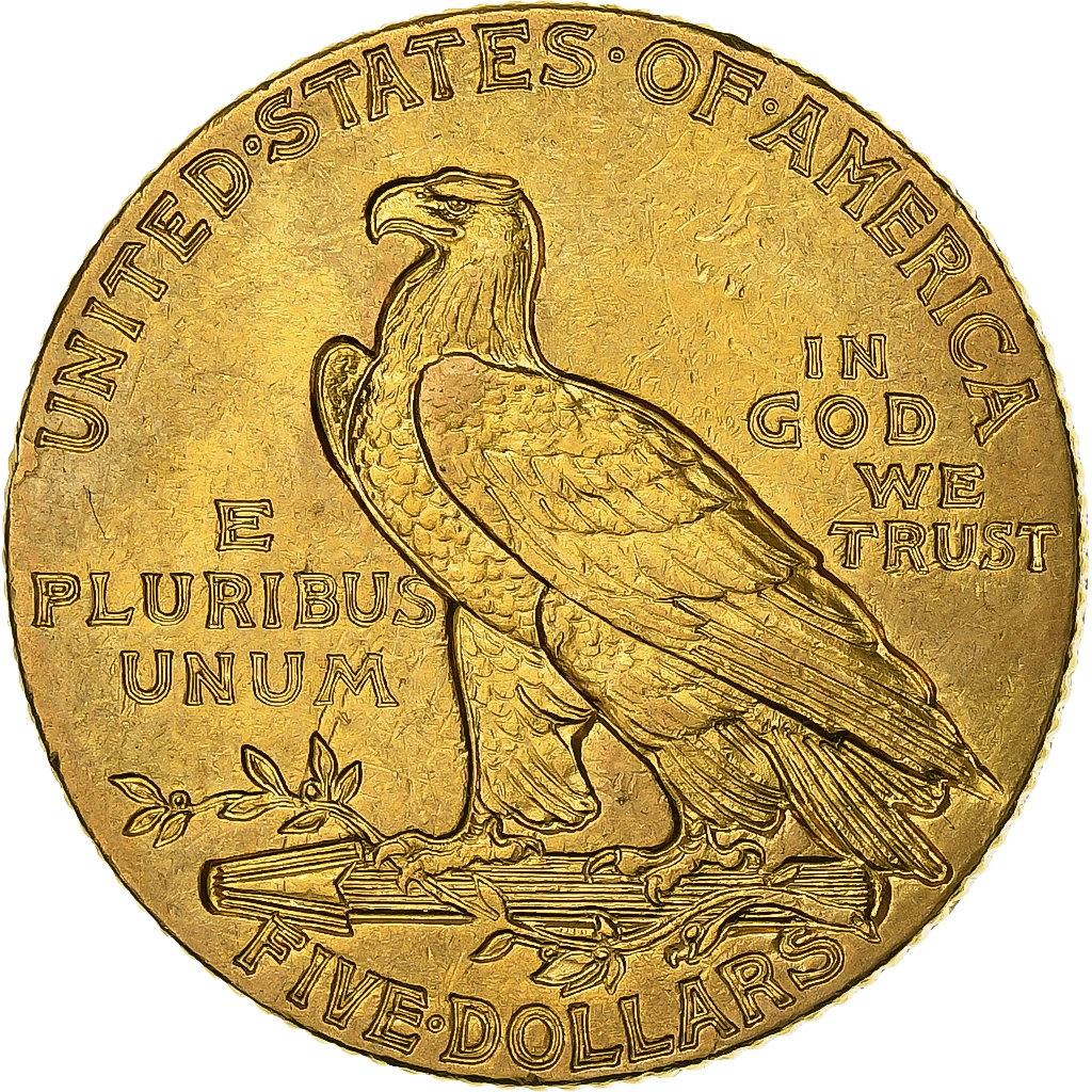 United States, $5, Half Eagle, Indian Head, 1908, Philadelphia, Gold,