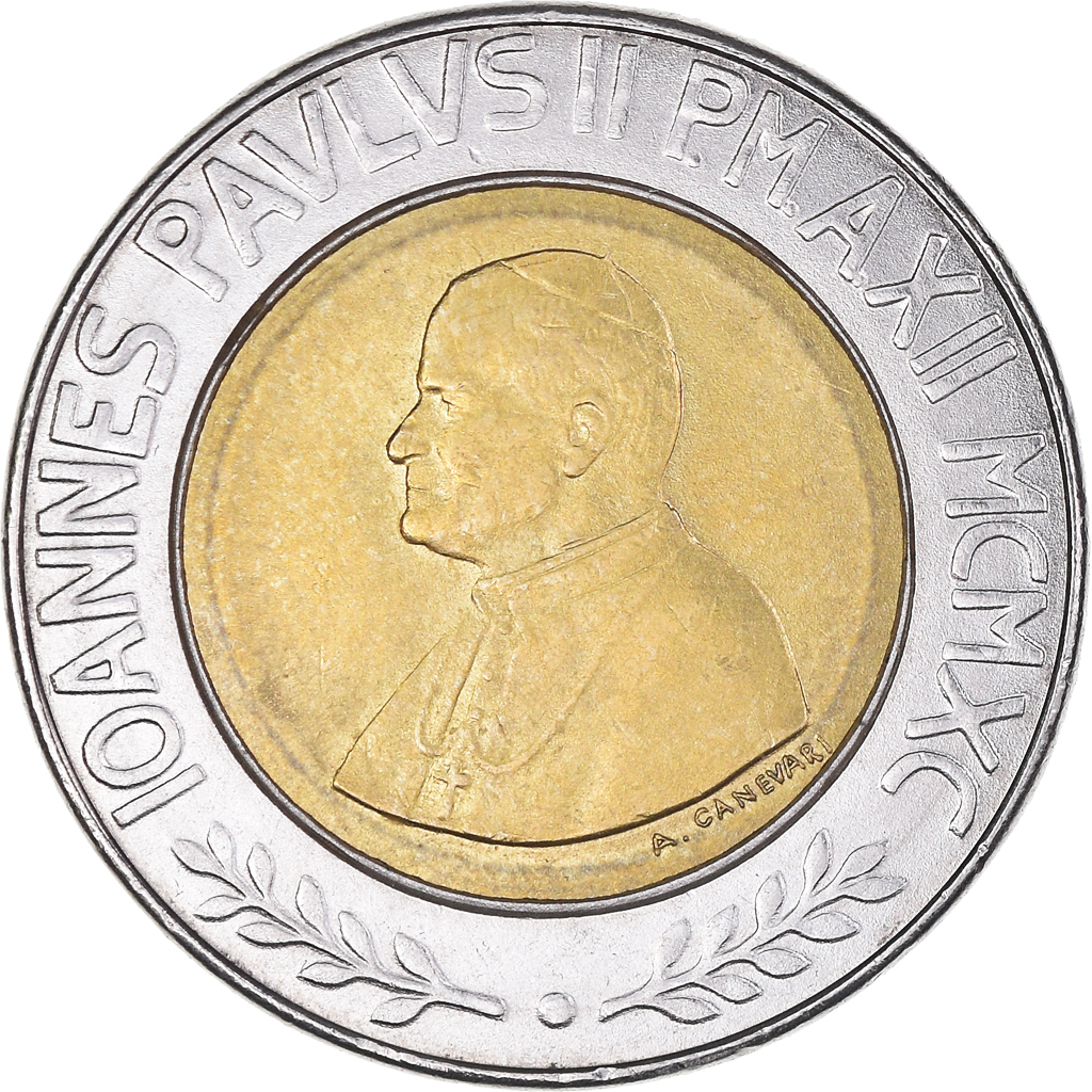 Coin, VATICAN CITY, John Paul II, 500 Lire, 1990, , Bi-Metallic, KM:225