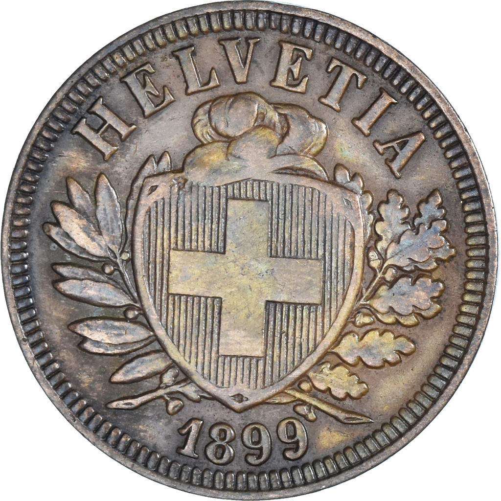 Schweiz 2 Rappen 1899 B Münze, Bern, VZ, Bronze, KM:4.2 | MA-Shops