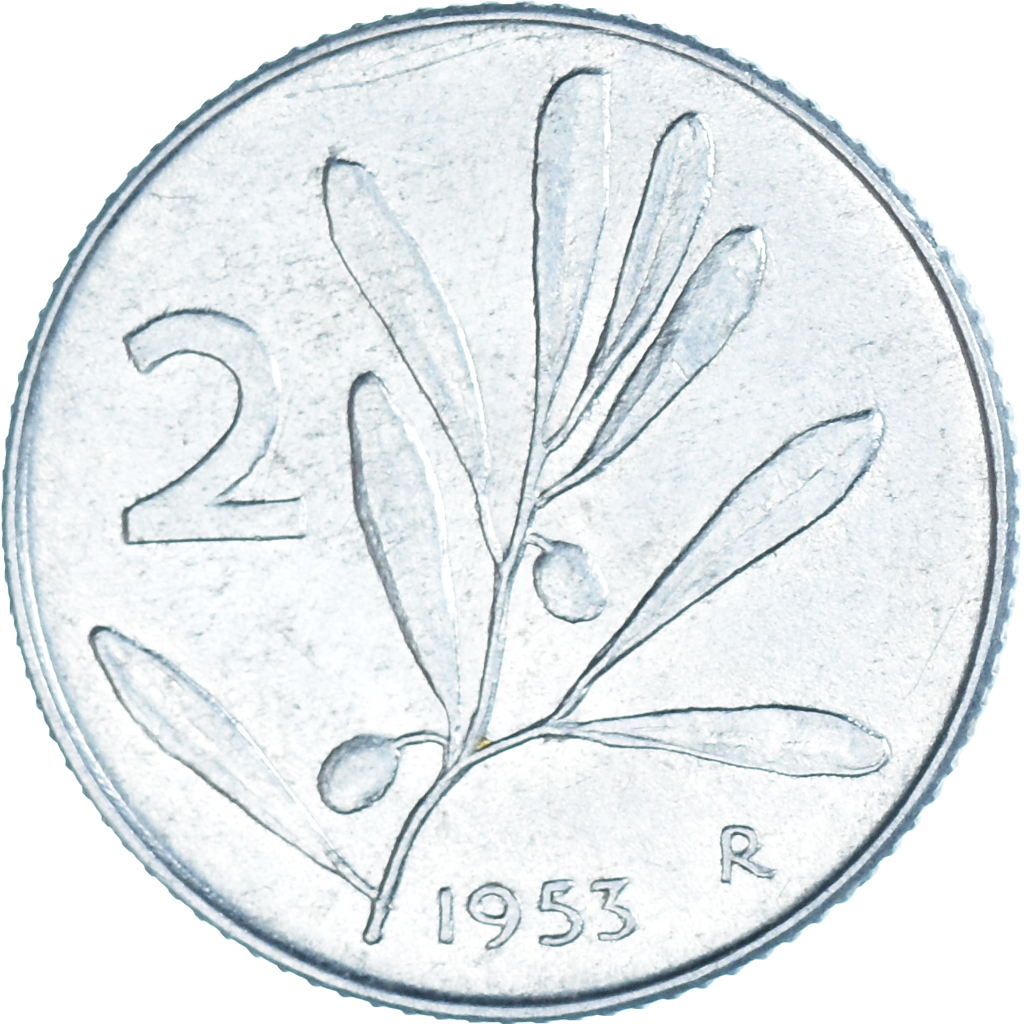 Coin, Italy, 2 Lire, 1953, Rome, , Aluminum, KM:94 | European Coins