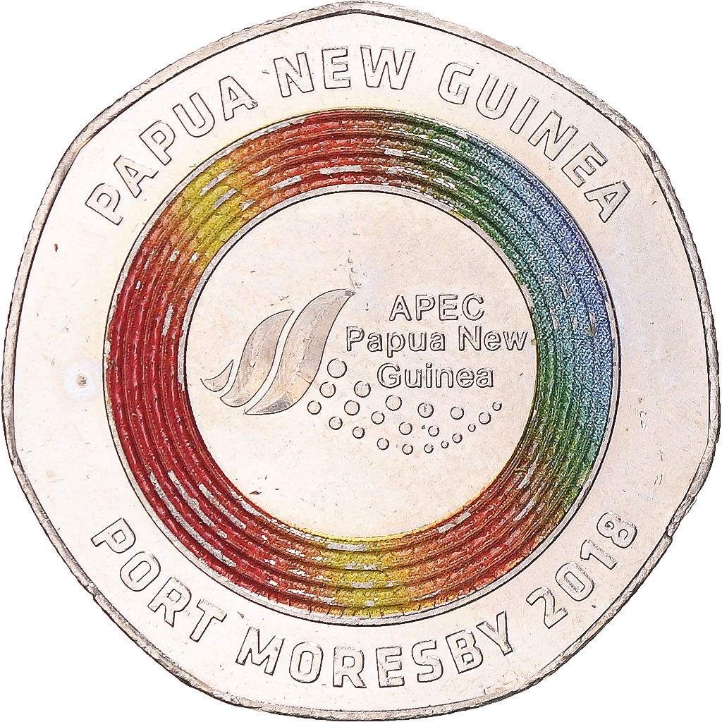 Coin, Papua New Guinea, 50 Toea, 2018, Port Moresby colorisée,