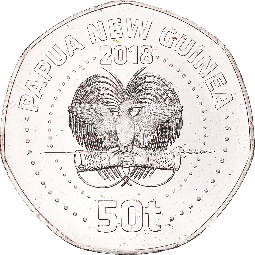 Coin, Papua New Guinea, 50 Toea, 2018, Port Moresby colorisée,