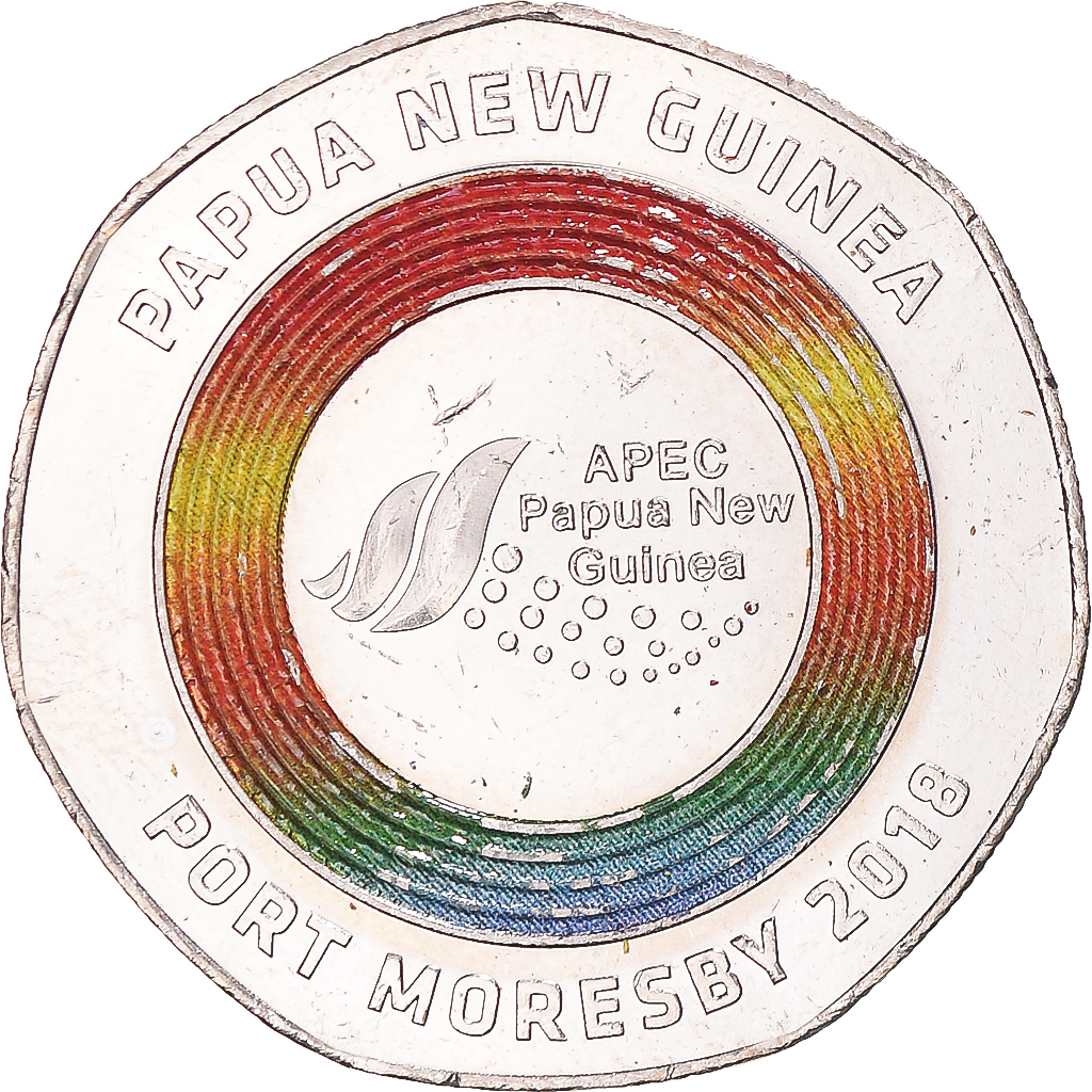 Coin, Papua New Guinea, 50 Toea, 2018, Port Moresby colorisée,