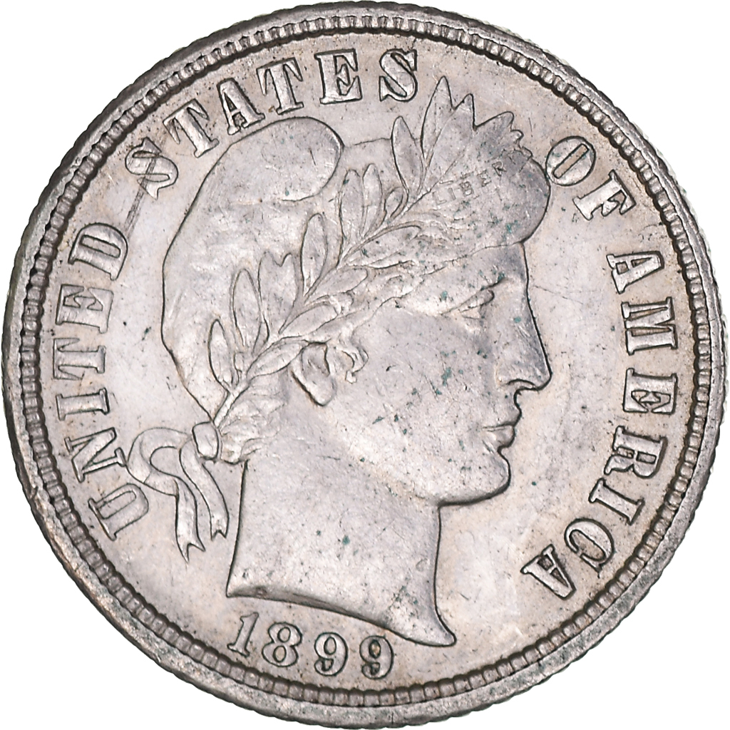 Coin, United States, Barber Dime, Dime, 1899, U.S. Mint, New Orleans,