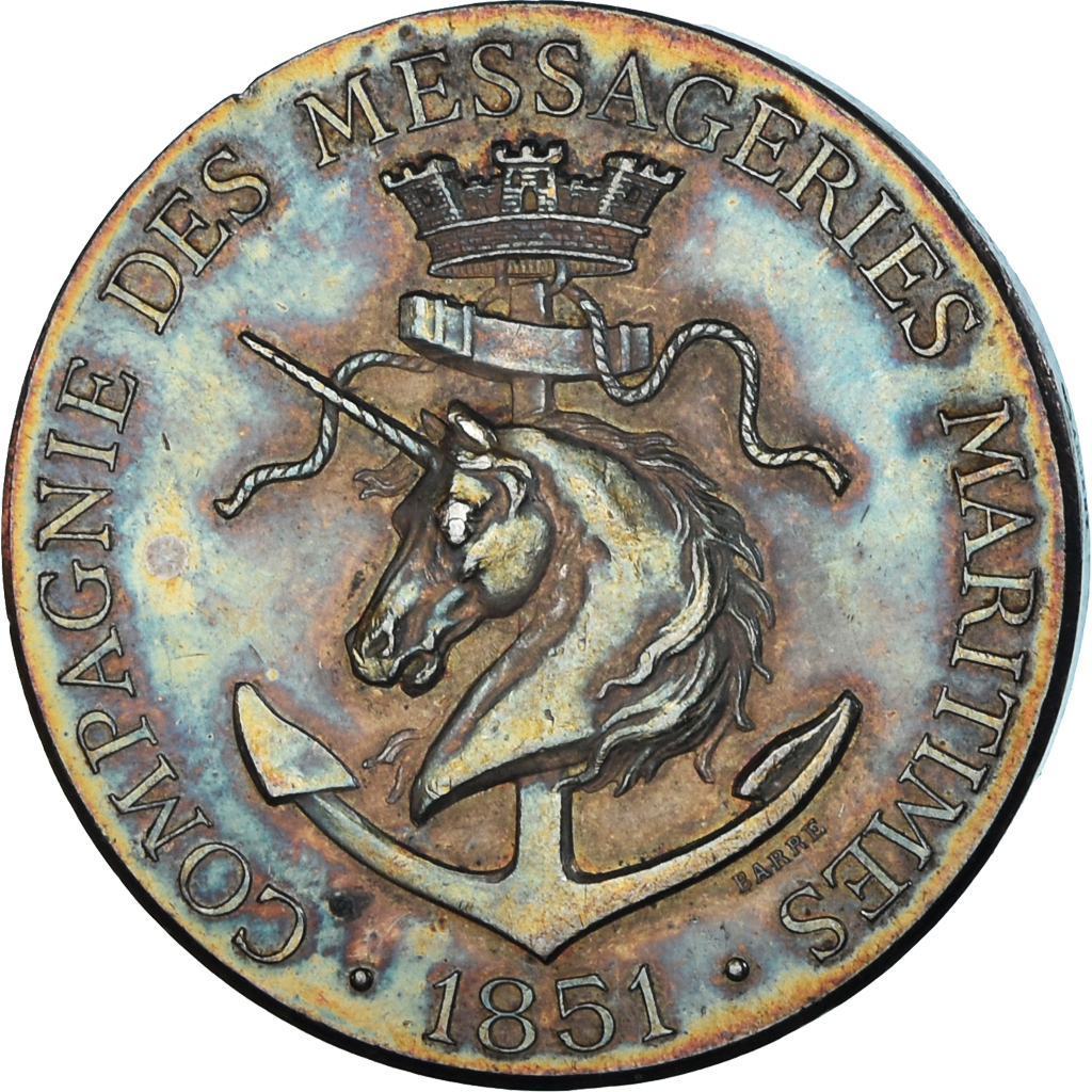 France, Medal, Compagnie des Messageries Maritimes, Shipping, 1851, Barre