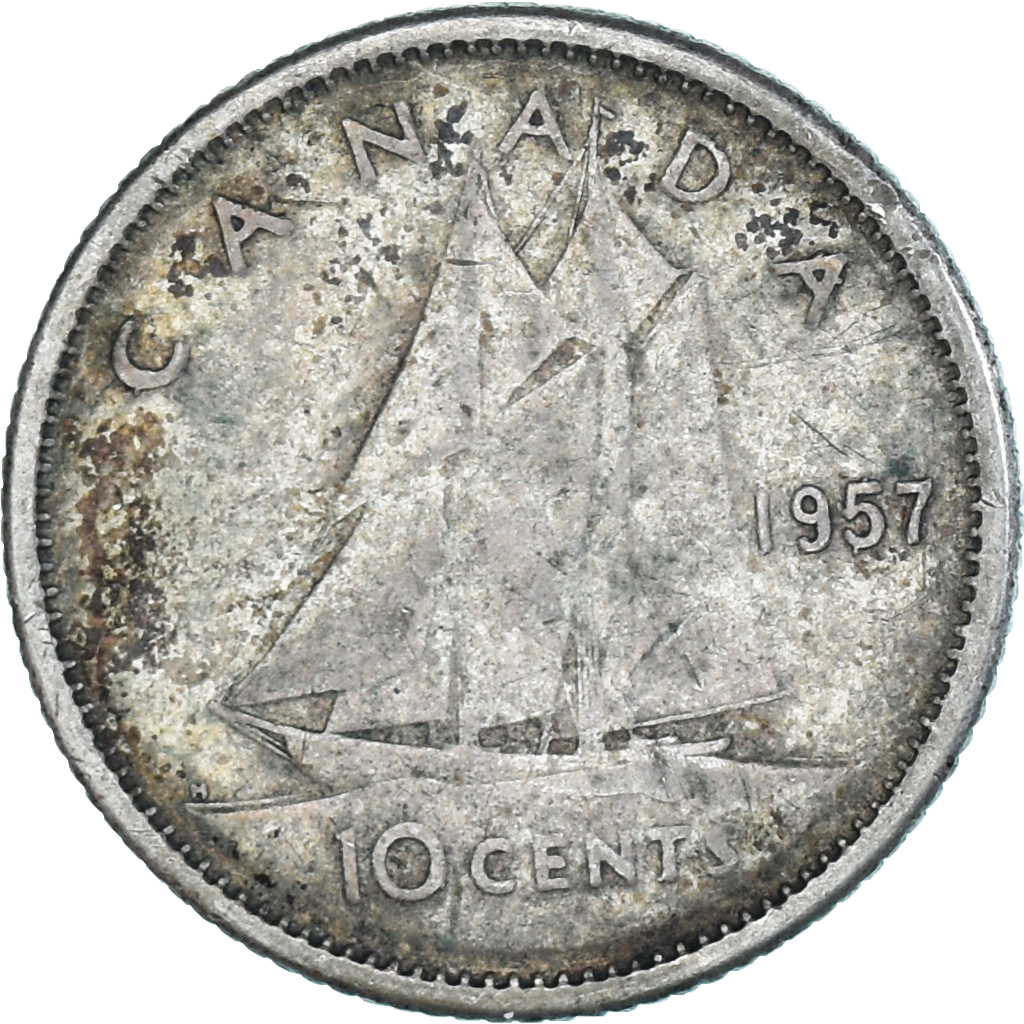Coin, Canada, Elizabeth II, 10 Cents, 1957, Royal Canadian Mint, Ottawa