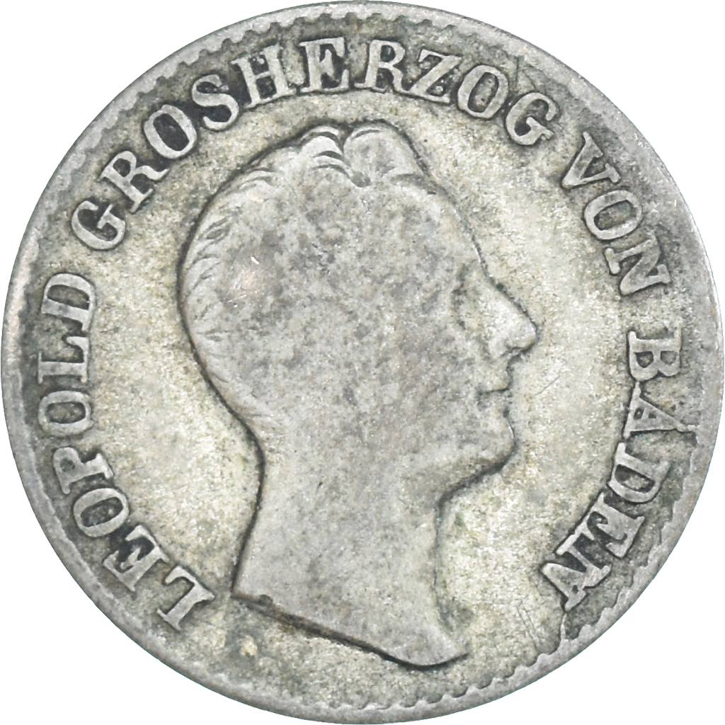 Coin, German States, BADEN, Leopold I, 6 Kreuzer, 1834, , Silver
