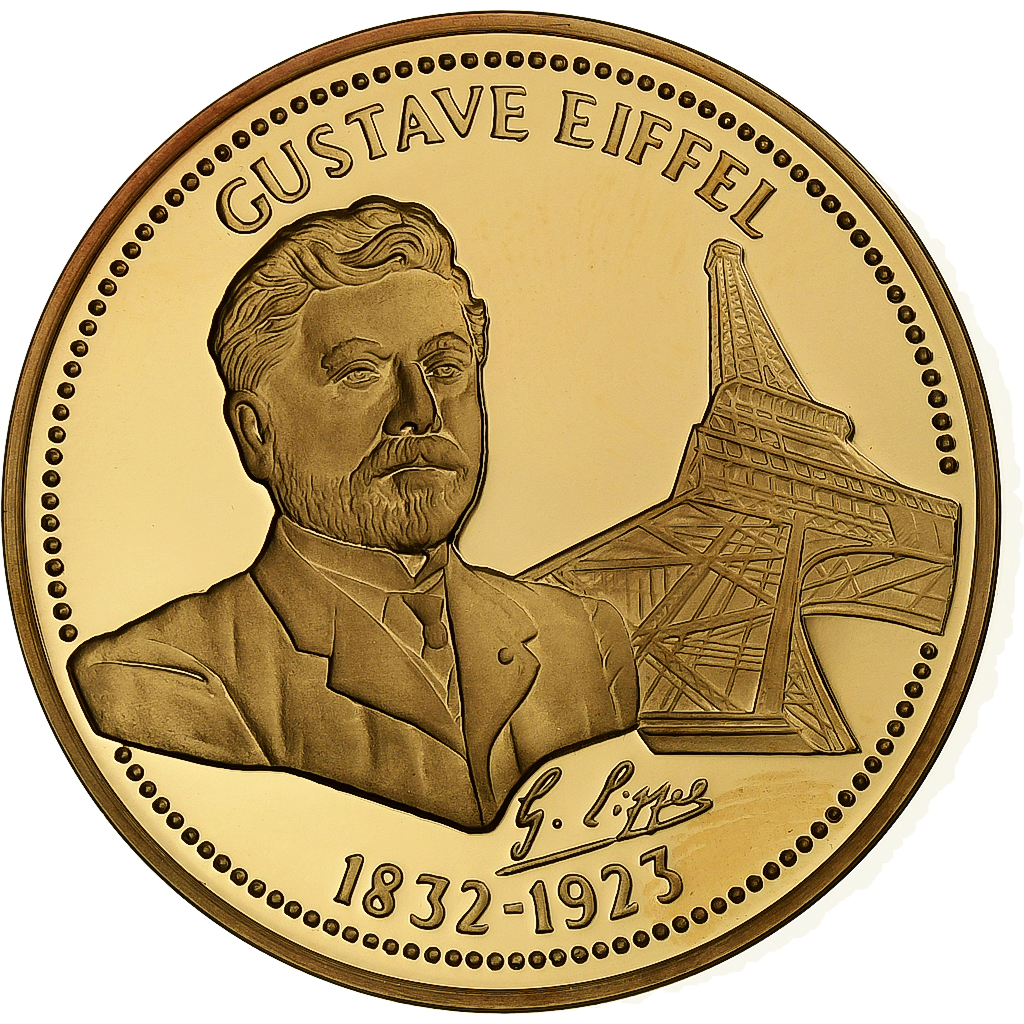 France, Medal, Gustave Eiffel, Copper Gilt, | Tokens & Medals