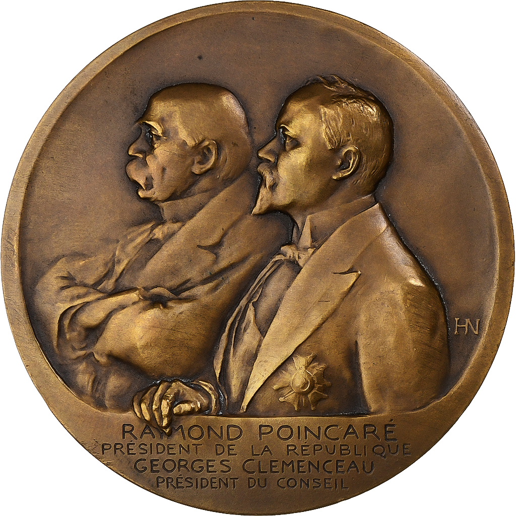 France, Medal, Raymond Poincaré, Georges Clémenceau, 1918, Bronze ...