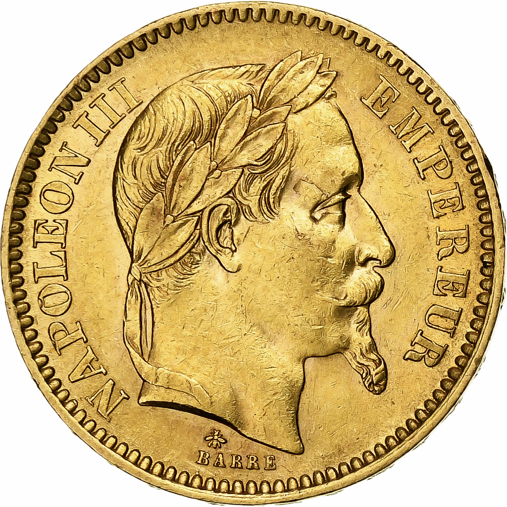 France, Napoleon III, 20 Francs, Napoléon III, 1865, Paris, Gold,