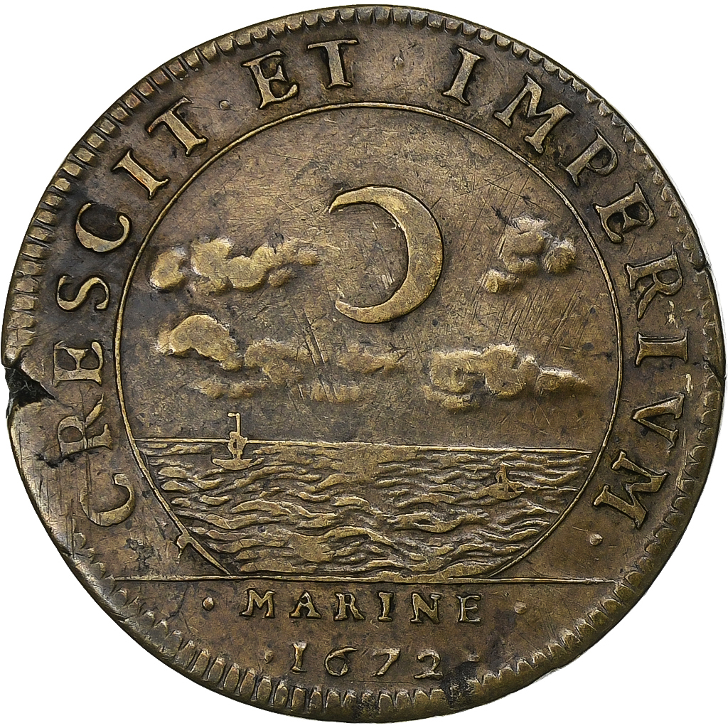 France, Token, Marine, Louis de Vermandois, Amiral de France, 1672, Brass