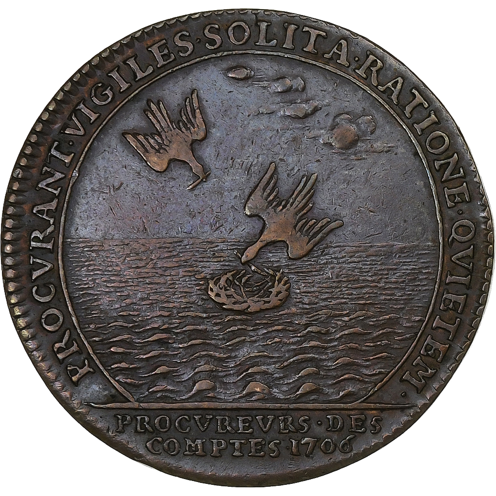 France, Token, Louis XIV, Justice, Procureurs des Comptes, 1706, Copper