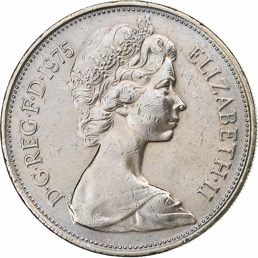 Great Britain, Elizabeth II, 10 New Pence, 1975, Copper-nickel,