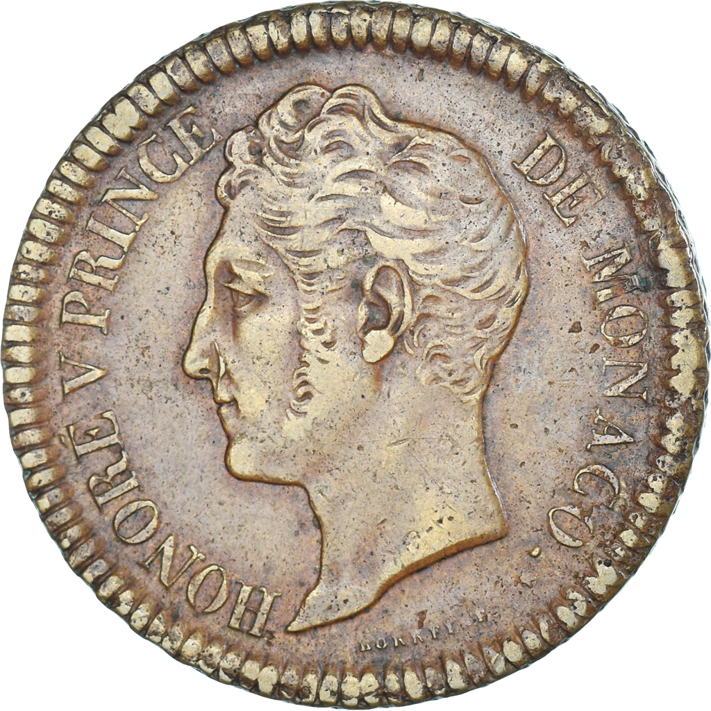 Coin, Monaco, Honore V, 1 Décime, 1838, Monaco, , Copper Gilt