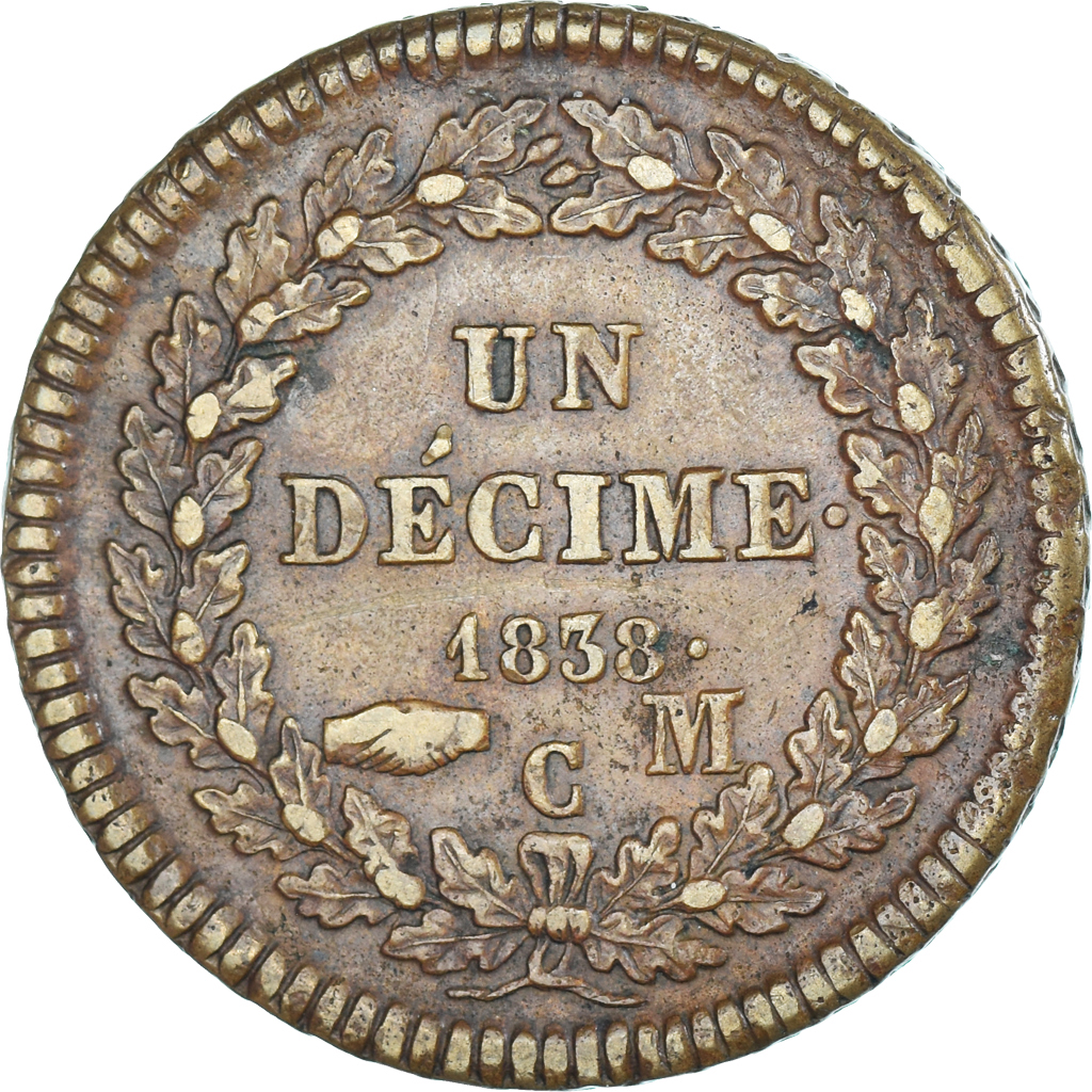 Coin, Monaco, Honore V, 1 Décime, 1838, Monaco, , Copper Gilt