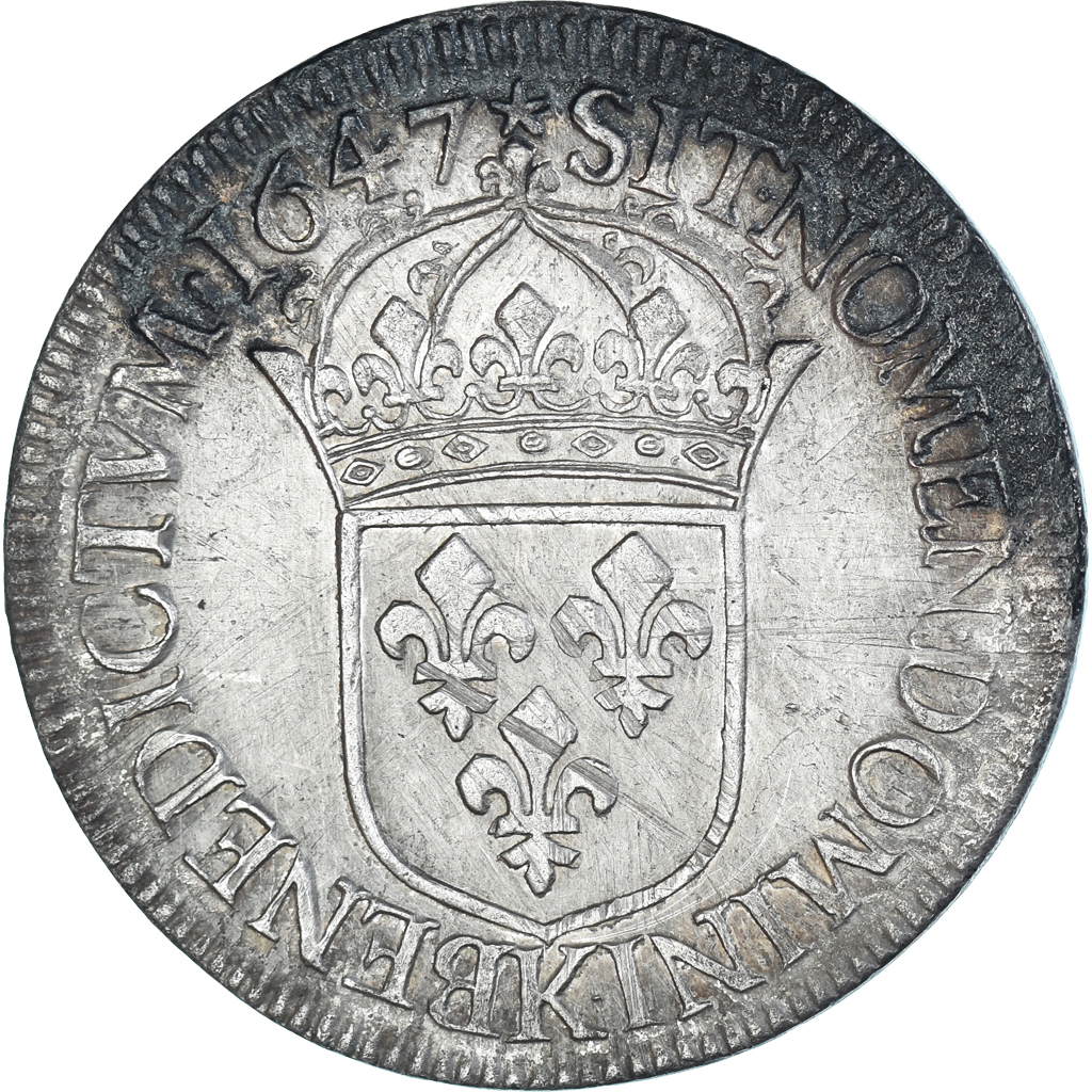 Coin, France, Louis XIV, Écu à la mèche longue, 1647, Bordeaux, Variety