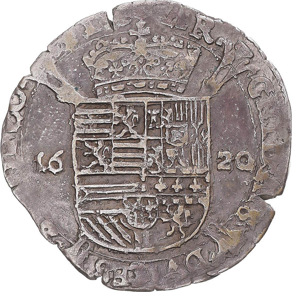 Coin, Spanish Netherlands, Albert & Isabella, Escalin au paon, 1620, Bruges