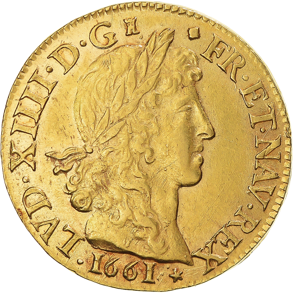France, Louis XIV, Louis d'or au buste juvénile, 1661, Lyon, Gold,