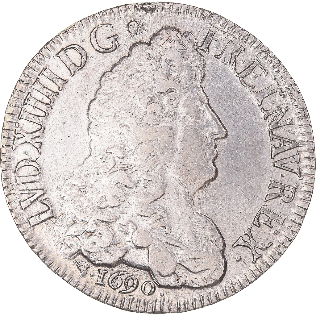Coin, France, Louis XIV, Ecu aux 8 L, 1690, Lyon, réformé, , Silver