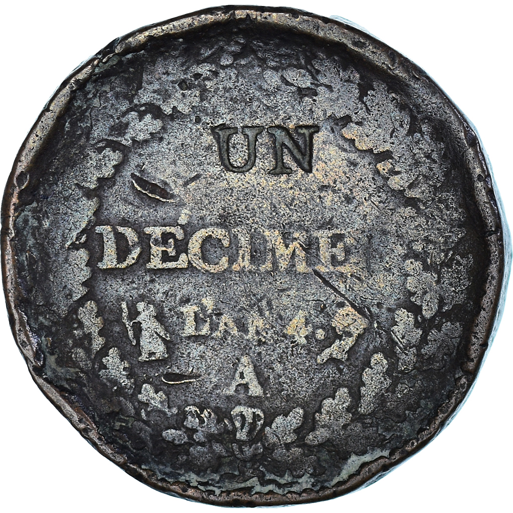 Coin, France, Dupré, 1 Décime, AN 4, Paris, Modification du 2 décimes