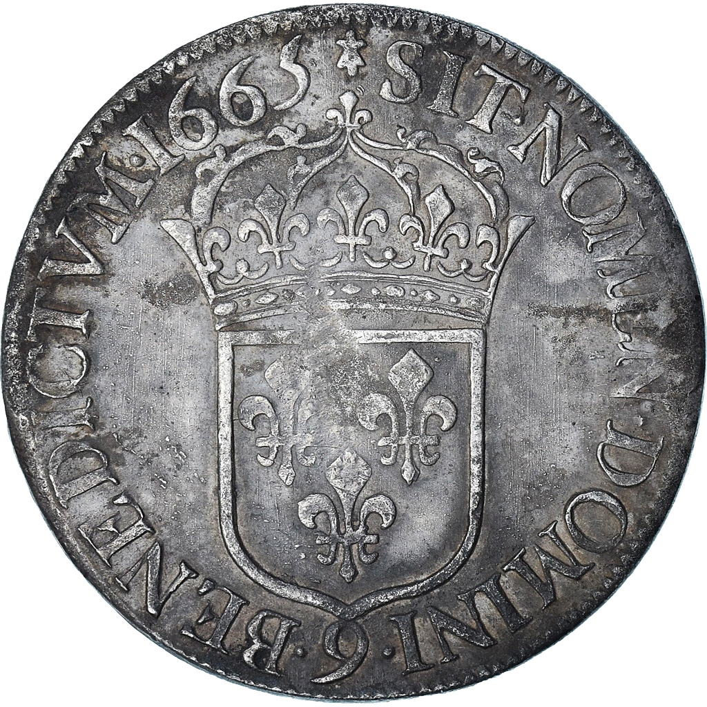 France, Louis XIV, Écu au buste juvénile, 1665, Rennes, 2ème poinçon