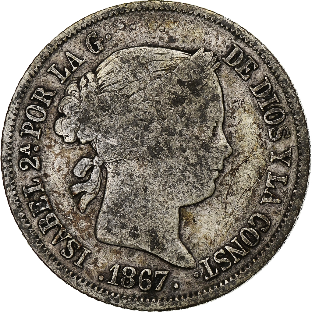Coin, Spain, Isabel II, 40 Centimos, 1867, Madrid, , Silver, KM:628.2