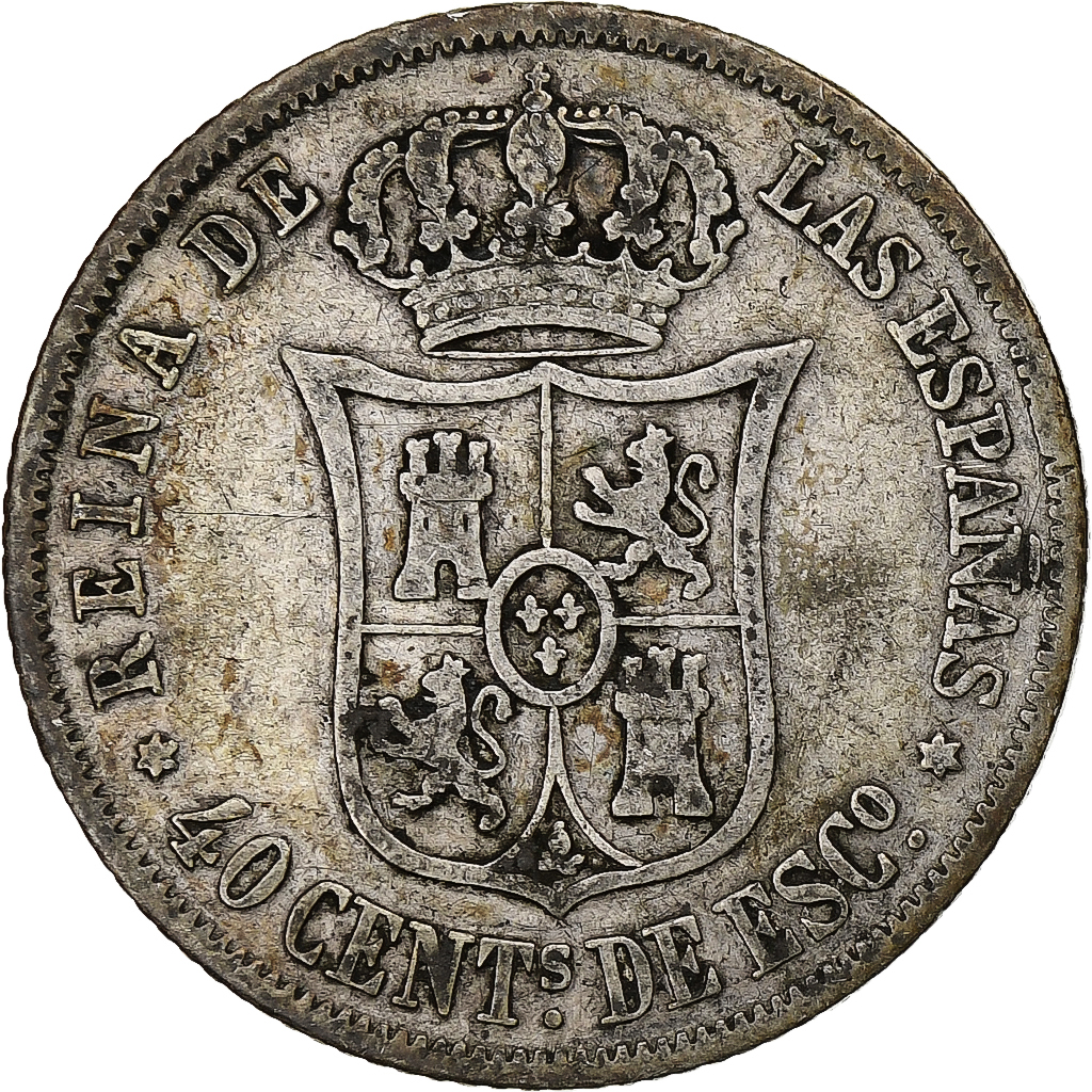Coin, Spain, Isabel II, 40 Centimos, 1867, Madrid, , Silver, KM:628.2