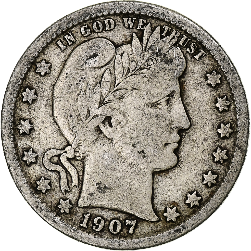 United States, Quarter, Barber Quarter, 1907, New Orleans, Silver,