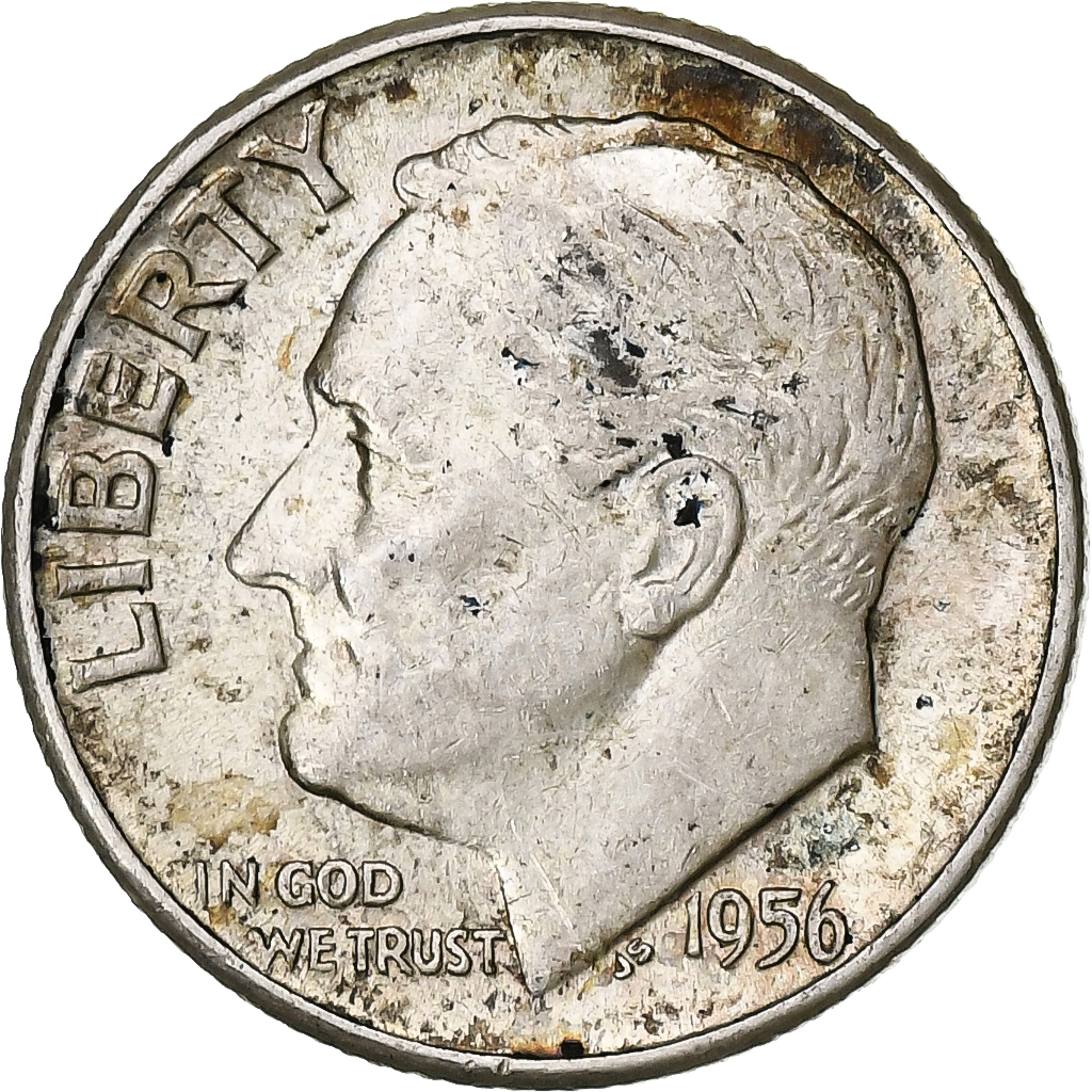 United States, Dime, Roosevelt Dime, 1956, Philadelphia, Silver,