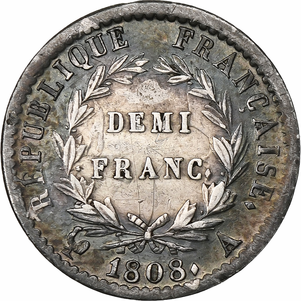 France, Demi Franc, 1808, Paris, Silver, , Gadoury:398 | European Coins