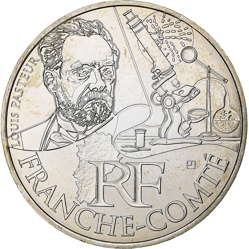 France, 10 Euro, Franche-Comté, Louis Pasteur, 2012, Paris, Silver,