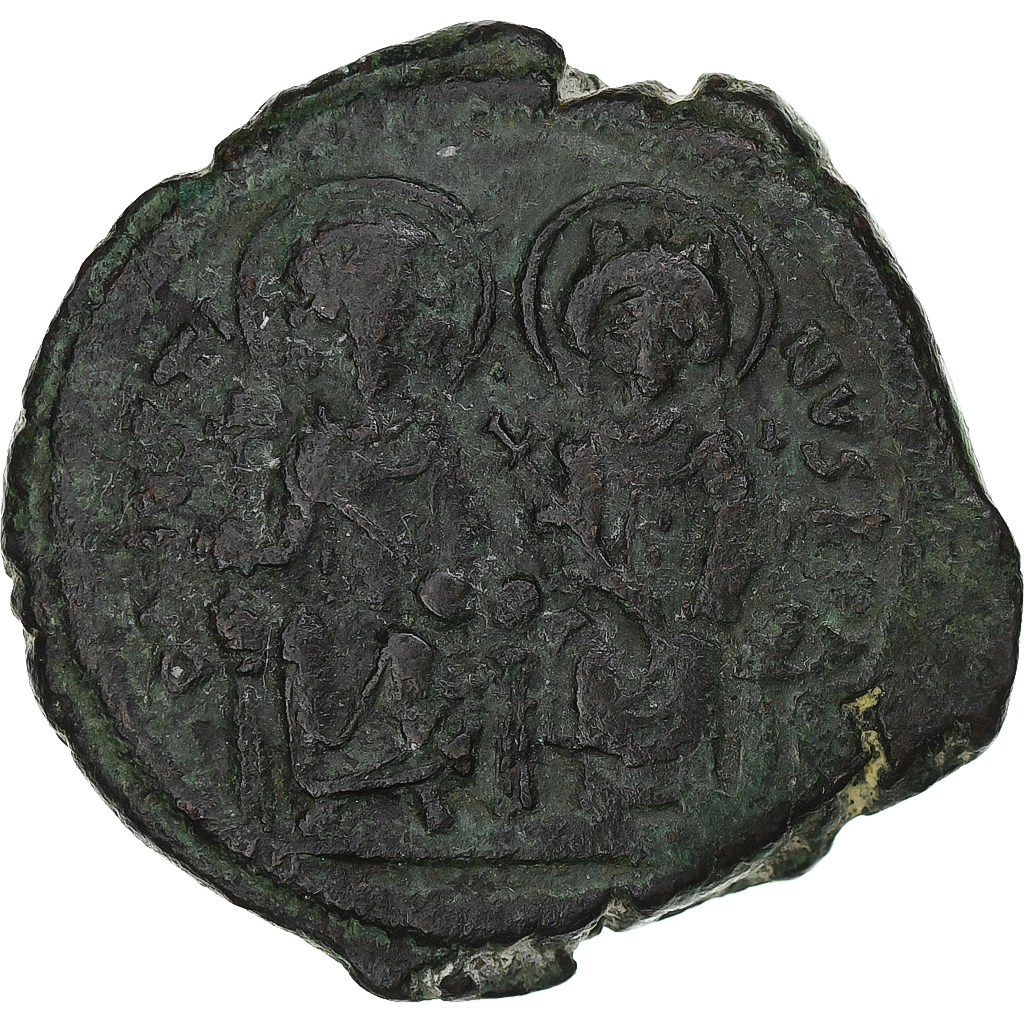 Justin II et Sophie, Follis, 568-569, Constantinople, Bronze,