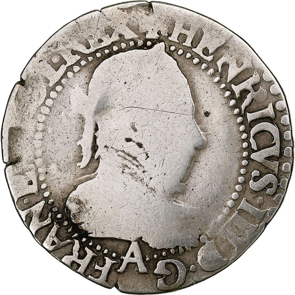 France, Henri III, 1/4 Franc au col plat, 1577, Paris, Silver,