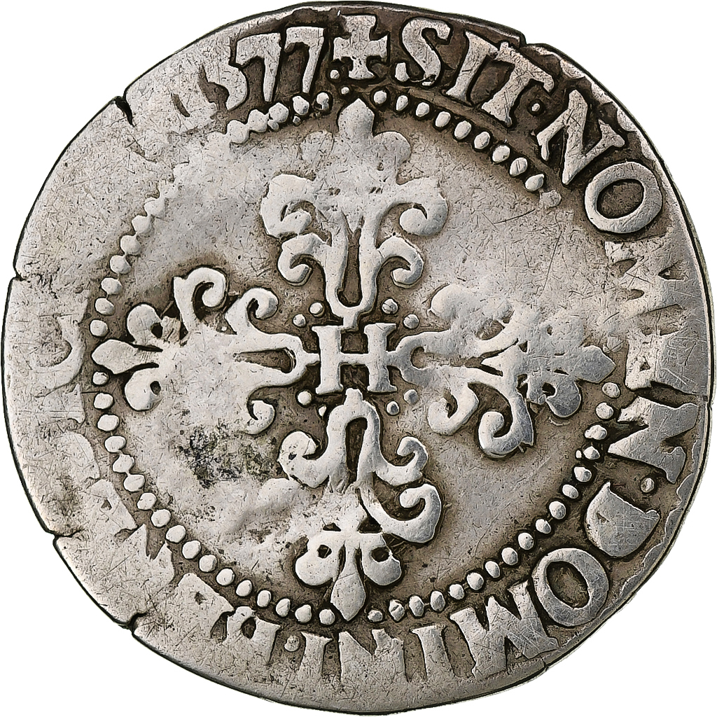 France, Henri III, 1/4 Franc au col plat, 1577, Paris, Silver,