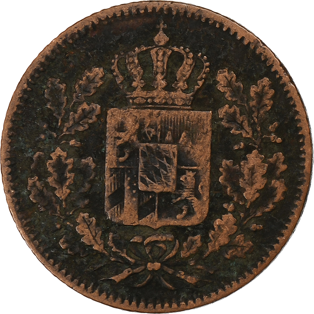 German States, BAVARIA, Maximilian II, 1/2 Kreuzer, 1852, Munich, Copper