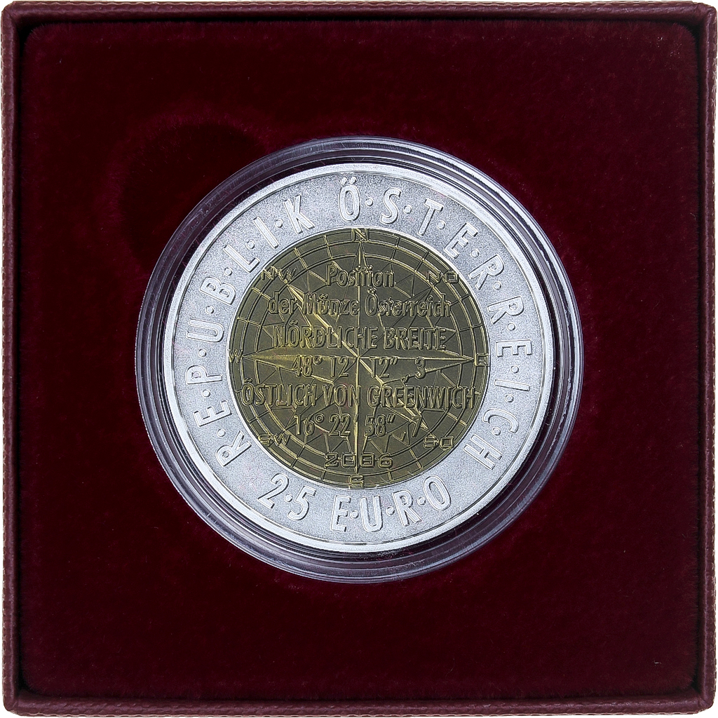 Austria, 25 Euro, European Satellite Navigation, 2006, Vienna, Bi-Metallic