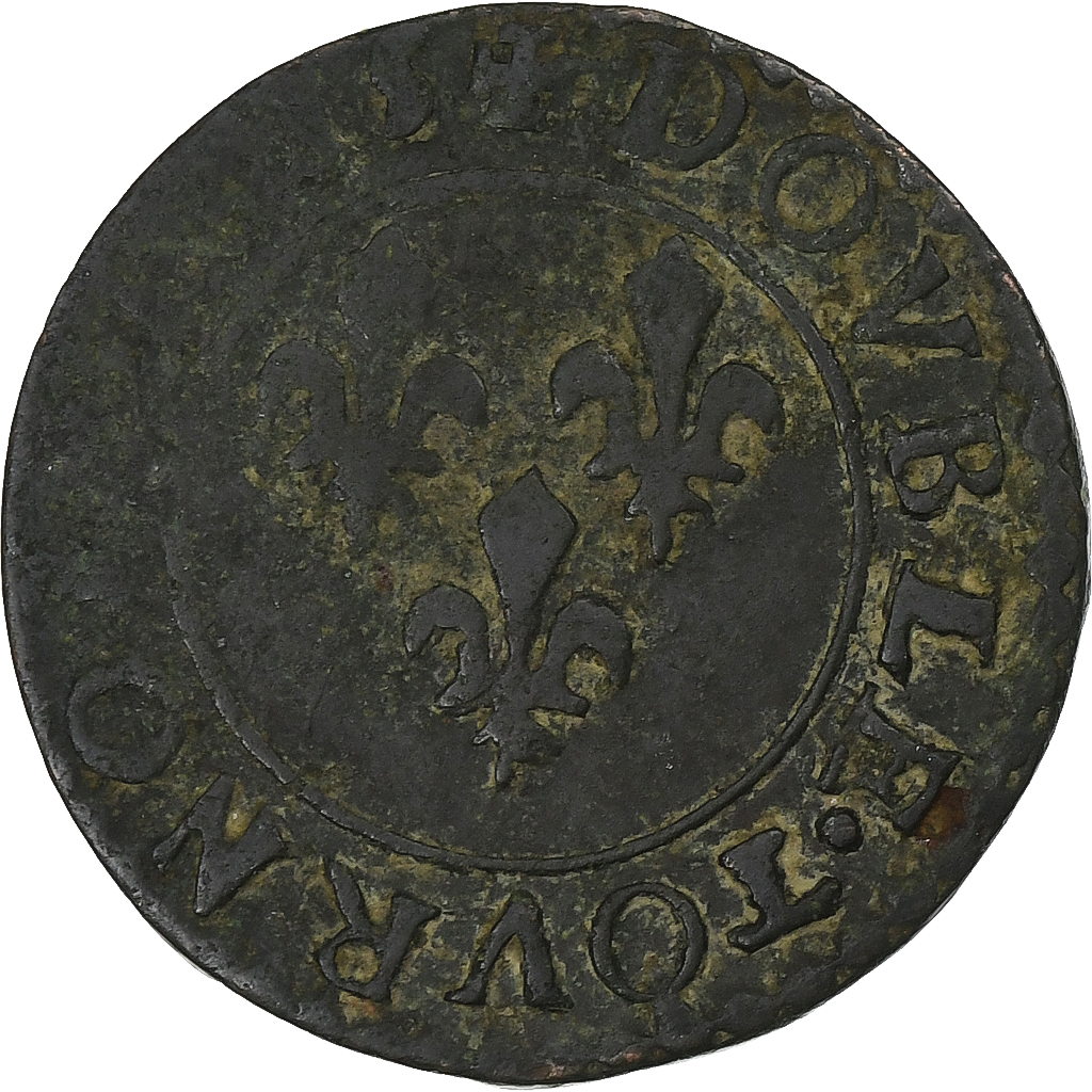 France, Louis XIII, Double Tournois, 1615, Nantes, Copper, , CGKL:378