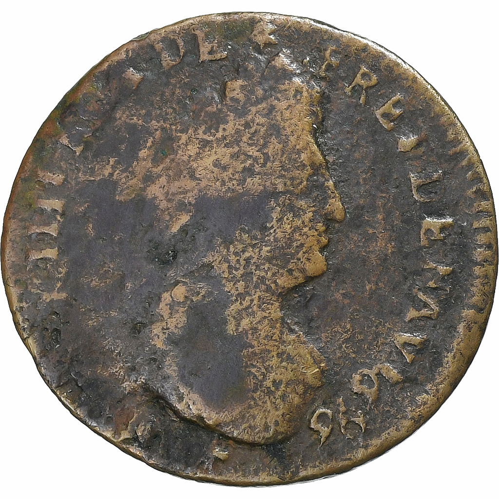 France, Louis XIV, Liard de France, 1696, Montpellier, Copper,